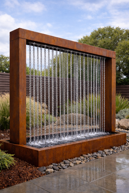 Corten Steel Chain Water Feature – Paul Taylor Metalwork